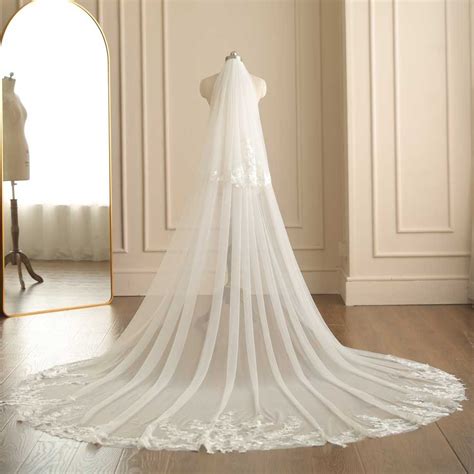 Long Cathedral Lace Wedding Veil With Blusher Vg3050 Wedding Veil