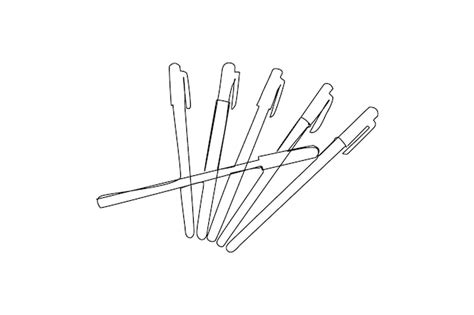 연속 한 선 그리기 펜 학교 및 사무용품 개념 단일 선 그리기 디자인 벡터 그래픽 그림 프리미엄 벡터