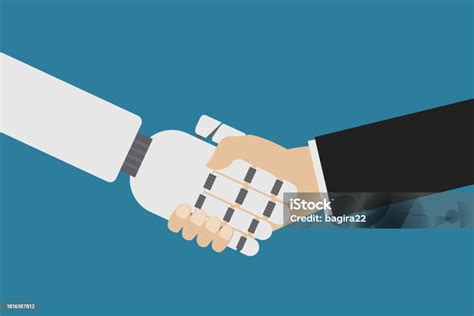인간과 로봇의 악수 인간과 인공지능의 공생 미래 기술과 Ai의 평화적 개발 로봇과의 파트너십 사이버 인더스트리 40 가상현실에 대한 스톡 벡터 아트 및 기타 이미지 Istock