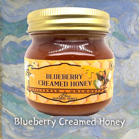 Blueberry Creamed Honey 12oz Glass Jar Bee Natural Honey