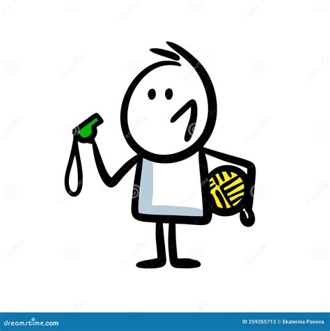 Football Referee Holding Ball And Whistle Doodle Illustration Stock