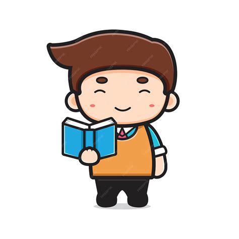 Милый учитель, читающий книгу мультфильм вектор значок иллюстрации ...