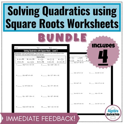 Solving Quadratics With Square Roots Worksheet Bundle Made By Teachers