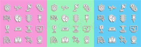 Set Line Location With Person Infographic Of City Map Navigation Push Pin Radar City Shield