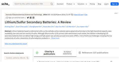 Lithium Sulfur Secondary Batteries A Review [scite Report]
