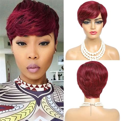 Yonova 99j Pixie Cut Human Hair Short Layered Wigs For Women Right Side