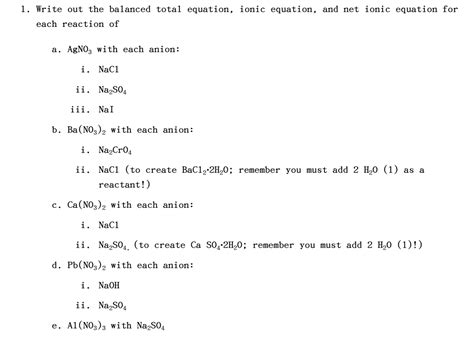 Solved Write Out The Balanced Total Equation Ionic Chegg