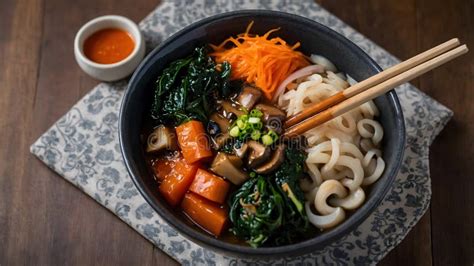 Plant Based Tteokguk Vegan Rice Cake Soup With Colorful Veggies And