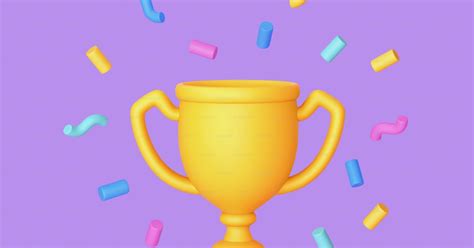 우승자 트로피 아이콘입니다 보라색 배경에 분리된 색종이 조각이 있는 챔피언 컵 3d 렌더링 사진 Unsplash의 트로피 이미지