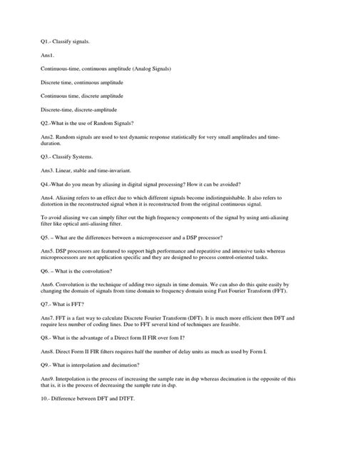 Dsp Important Viva Questions Pdf Digital Signal Processing Signal