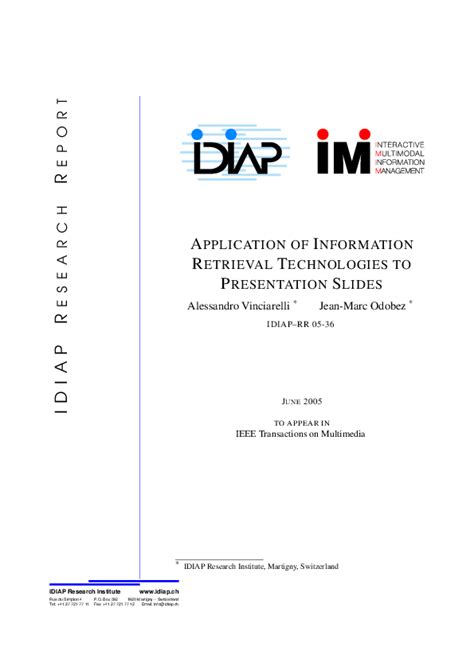 Pdf Application Of Information Retrieval Technologies To Presentation