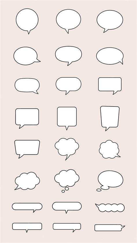 다양한 스타일의 빈 스피치 버블 모양의 컬렉션 스피치버블 세트 검은 스피치바블 컬렉션의 그래픽 디자인 일러스트 프리미엄 벡터