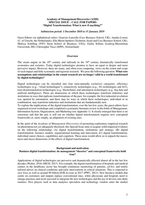 Pdf Call For Papers For Special Issue “digital Transformation What Is New If Anything”