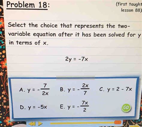 solved problem 18 first taught lesson 88 select the choice that