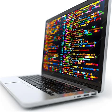 Closeup Of Code On A Computer Screen Isolated On White Background Detailed Premium Ai