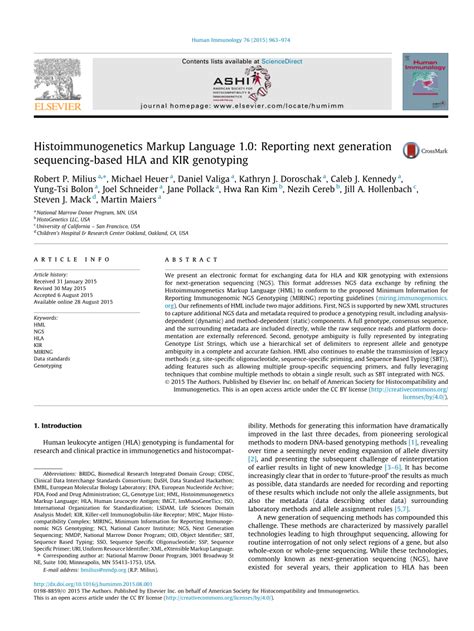 Pdf Histoimmunogenetics Markup Language 10 Reporting Next Generation Sequencing Based Hla