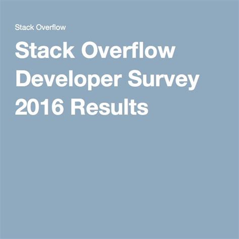 Stack Overflow Developer Survey 2016 Results Stack Overflow