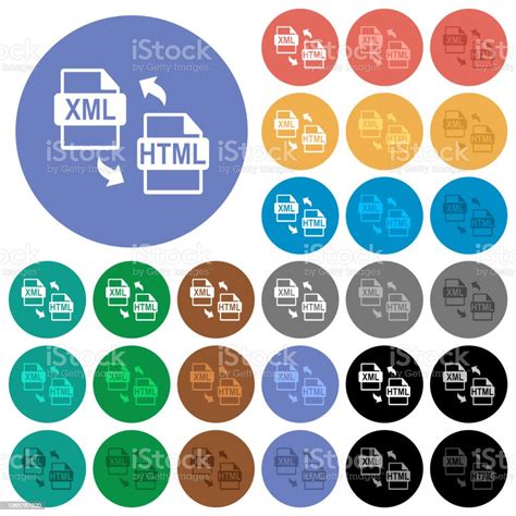 Xml Html File Conversion Round Flat Multi Colored Icons Stock