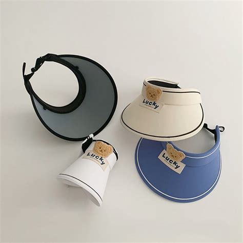 여아용 귀여운 곰 조절식 태양 보호 모자 소년 단색 글자 빈 태양 모자 캔디 컬러 모자 2023 신제품 Aliexpress