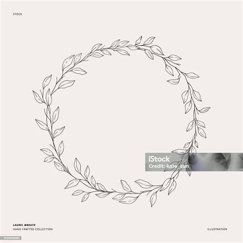 손으로 그린 벡터 월계관 화환 부드러운 가지와 나뭇잎의 화환 선형 그림 식물 디자인 요소 청첩장 인사말 카드 인쇄물 포스터 로고에 적합합니다 결혼식에 대한 스톡 벡터 아트
