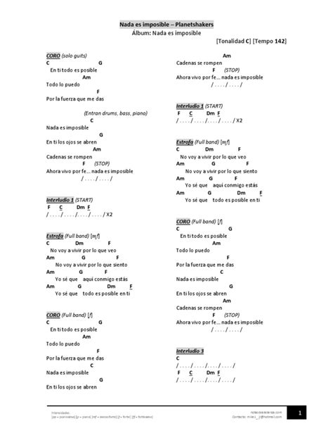 Nada Es Imposible Planetshakers Pdf Composiciones Musicales
