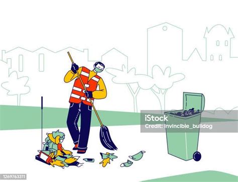 호흡보호구 마스크와 거리에서 코비드 쓰레기와 폐기물을 청소하는 유니폼의 관리인 캐릭터 쓰레기통을 무시하는 사람들 분노에 대한 스톡 벡터 아트 및 기타 이미지 Istock