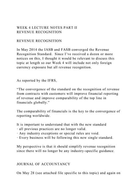 Week 4 Lecture Notes Part Iirevenue Recognitionrevenue Recogdocx