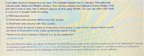 Solved A Car Sales Attached Dataset Is To Be Used The