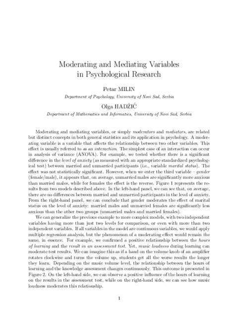 Pdf Moderating And Mediating Variables In Psychological Research