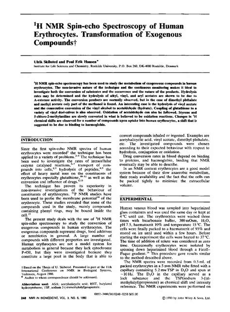 Pdf 1h Nmr Spin Echo Spectroscopy Of Human Erythrocytes
