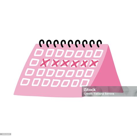월 달력 손으로 그린 벡터 장식 요소는 흰색으로 분리되어 있습니다 적십자 표시가 있는 귀여운 분홍색 달력 추적기 월경 기간 달력 임신 계획 여성 건강 관리 개념 0명에 대한