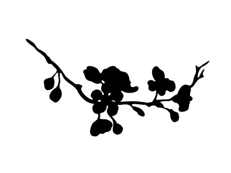 Cherry Blossom Branch Monochrome Flat Silhouette On White Background Hand Drawn Sakura Vector