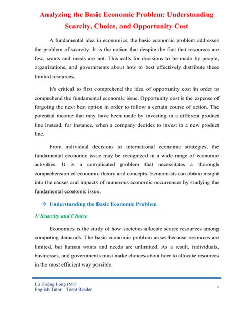 Basic Economic Problem Scarcity Choice Opportunity Cost