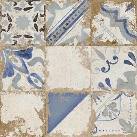 memory azul mat rect 58x58 beżowe rustykalne kafle z niebieskim