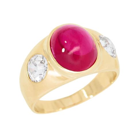 Victorian 18k Synthetic Ruby And Diamond Flush Mount Ring For Sale At