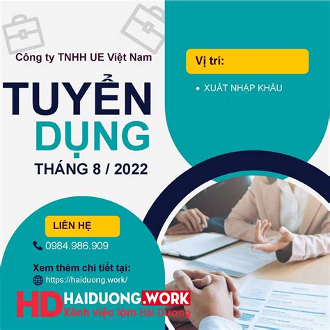 Công ty TNHH UE Việt Nam tuyển dụng gấp Nhân viên xuất nhập khẩu Việc làm Hải Dương