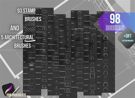 98 Architectural Brushes For Procreate Sketch Brushes Interior Stamps For Procreate Floor