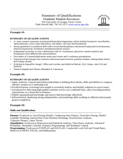 Summary Of Qualifications Sample Template Free Download
