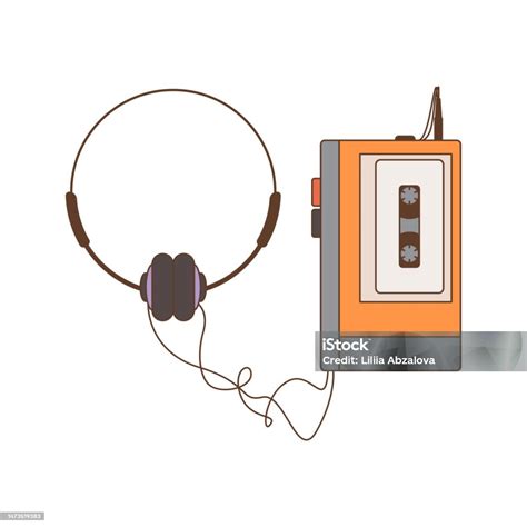 흰색 배경에 격리된 헤드폰이 있는 휴대용 오디오 카세트 플레이어 90 년대로 돌아갑니다 1990 년대 요소에 대한 향수 복고풍 스타일 0명에 대한 스톡 벡터 아트 및 기타