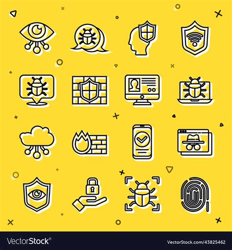 Set Line Fingerprint Browser Incognito Window Vector Image