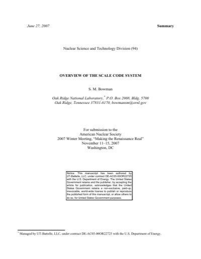 Overview Of The Scale Code System Oak Ridge National Laboratory