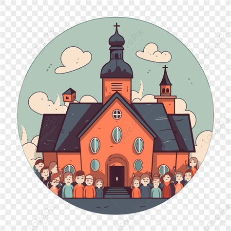 교회 클립 아트 주위에 모인 사람들의 만화 표현 벡터상표 Png 일러스트 무료 다운로드 Lovepik