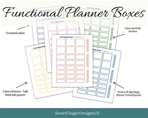 Printable Download Of Functional Planner Boxes Colorful Spa Palette