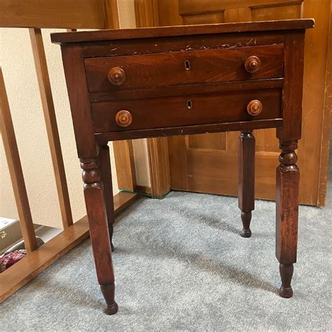 Lv Lot 113 Antique Wooden Side Table With Two Drawers And Turned Legs
