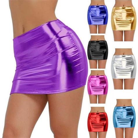Fashion Ladies Leather Shiny Mini Skirt Clubwear Slim Short Dress