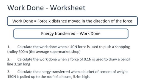 GCSE Energy And Work Worksheet Teaching Resources