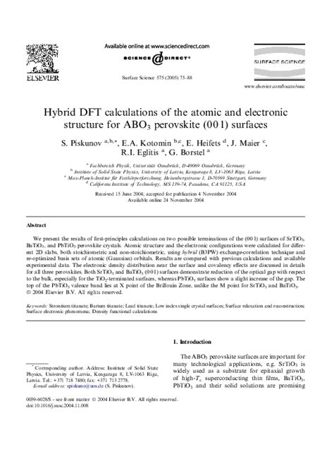 Pdf Hybrid Dft Calculations Of The Atomic And Electronic Structure For Abo3 Perovskite 001
