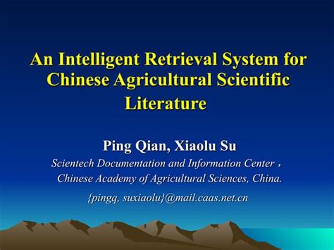 An Intelligent Retrieval System For Chinese Agricultural Scientific