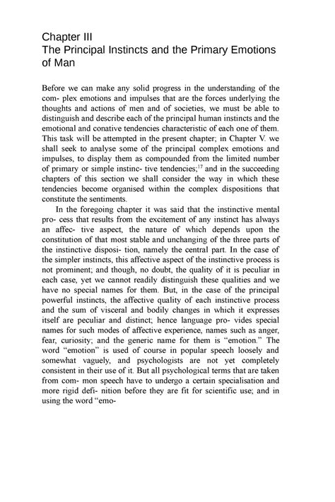 The Principal Instincts And The Primary Emotions Of Man Chapter Iii