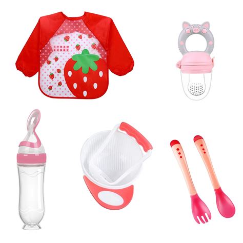 Комплект за хранене за бебета от 5 части Червен Emag Bg